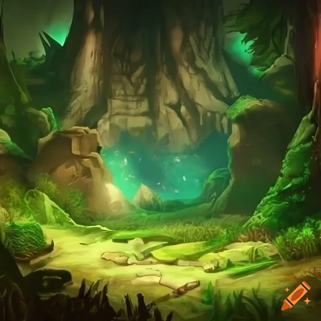 Vibrant card design showcasing an epic earth battle arena with stone ...