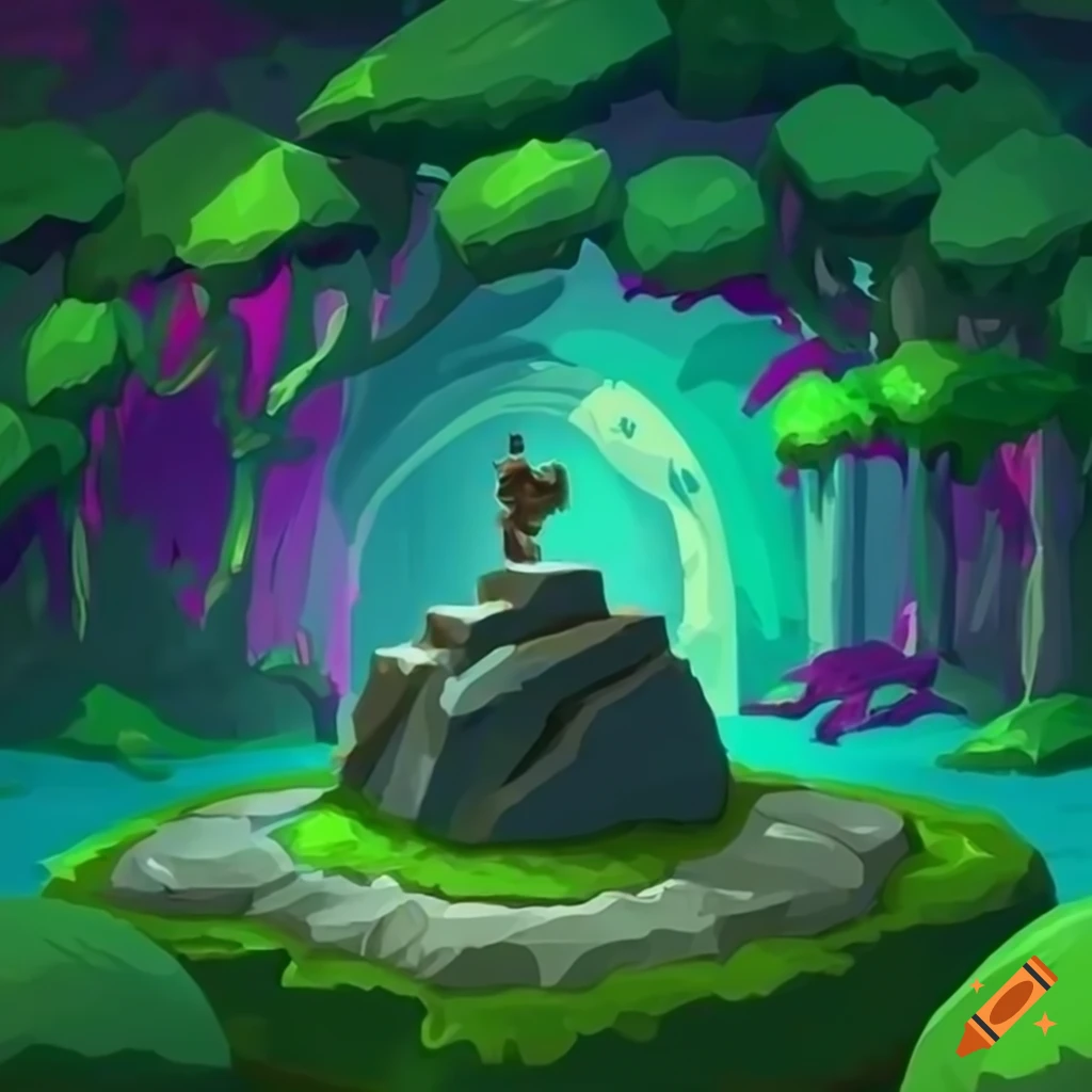 Vibrant card design showcasing an epic earth battle arena with stone ...