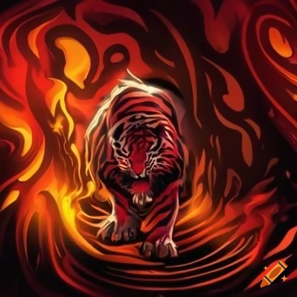 Inferno tiger design with red, orange, and yellow hues and flame ...