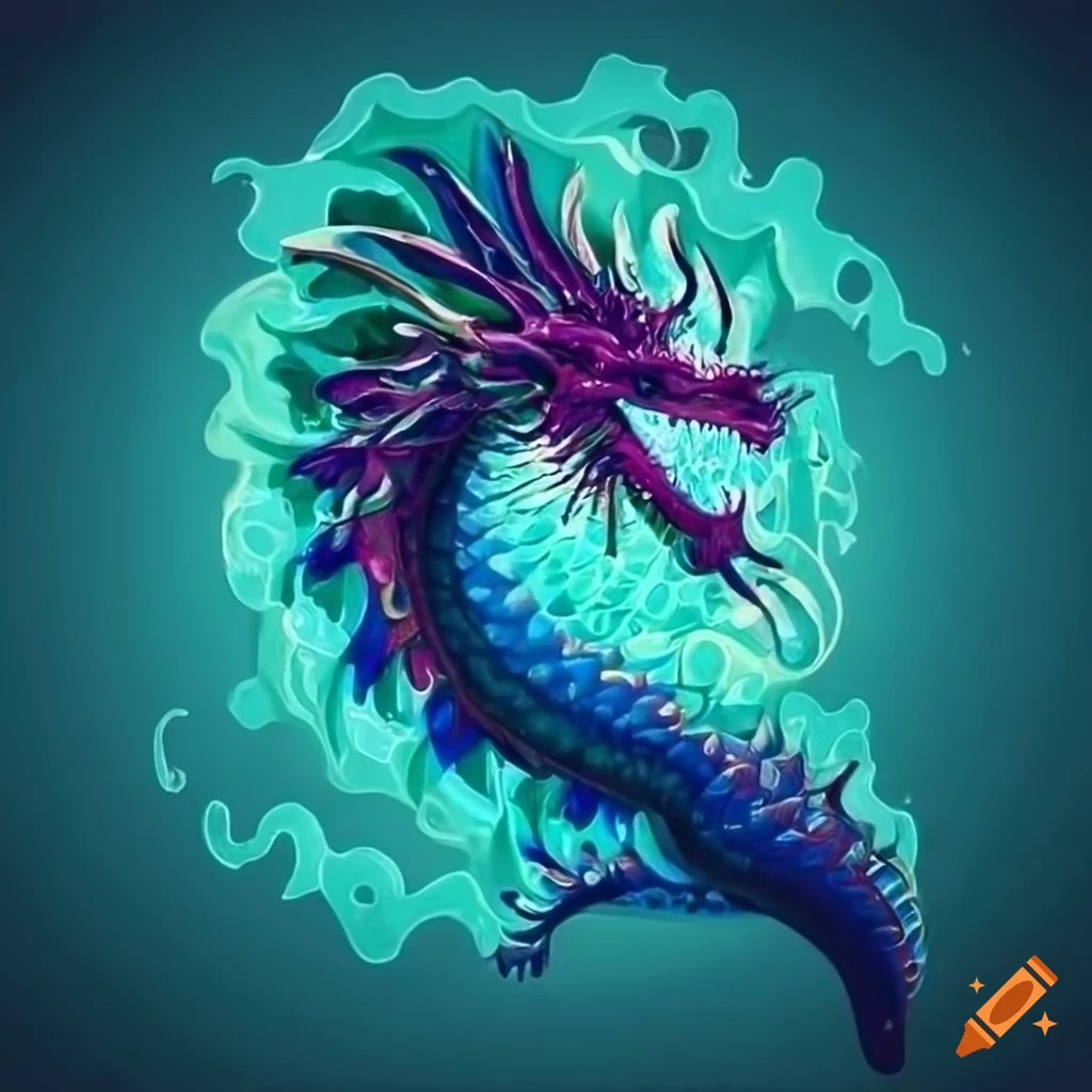 Ocean dragon design with blue and turquoise hues and water effects on ...
