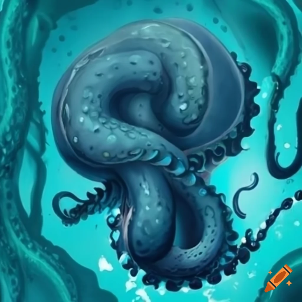 Kraken design with blue and turquoise hues and water effects on Craiyon