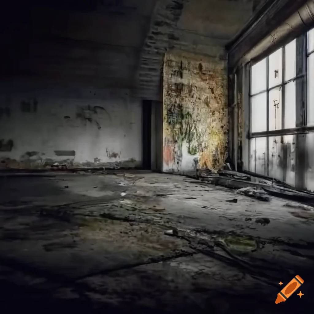 Grungy industrial liminal spaces in an abandoned setting on Craiyon