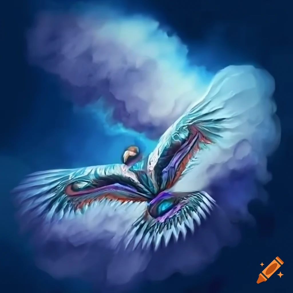 Thunderbird design with white, silver, and light blue colors and cloud ...