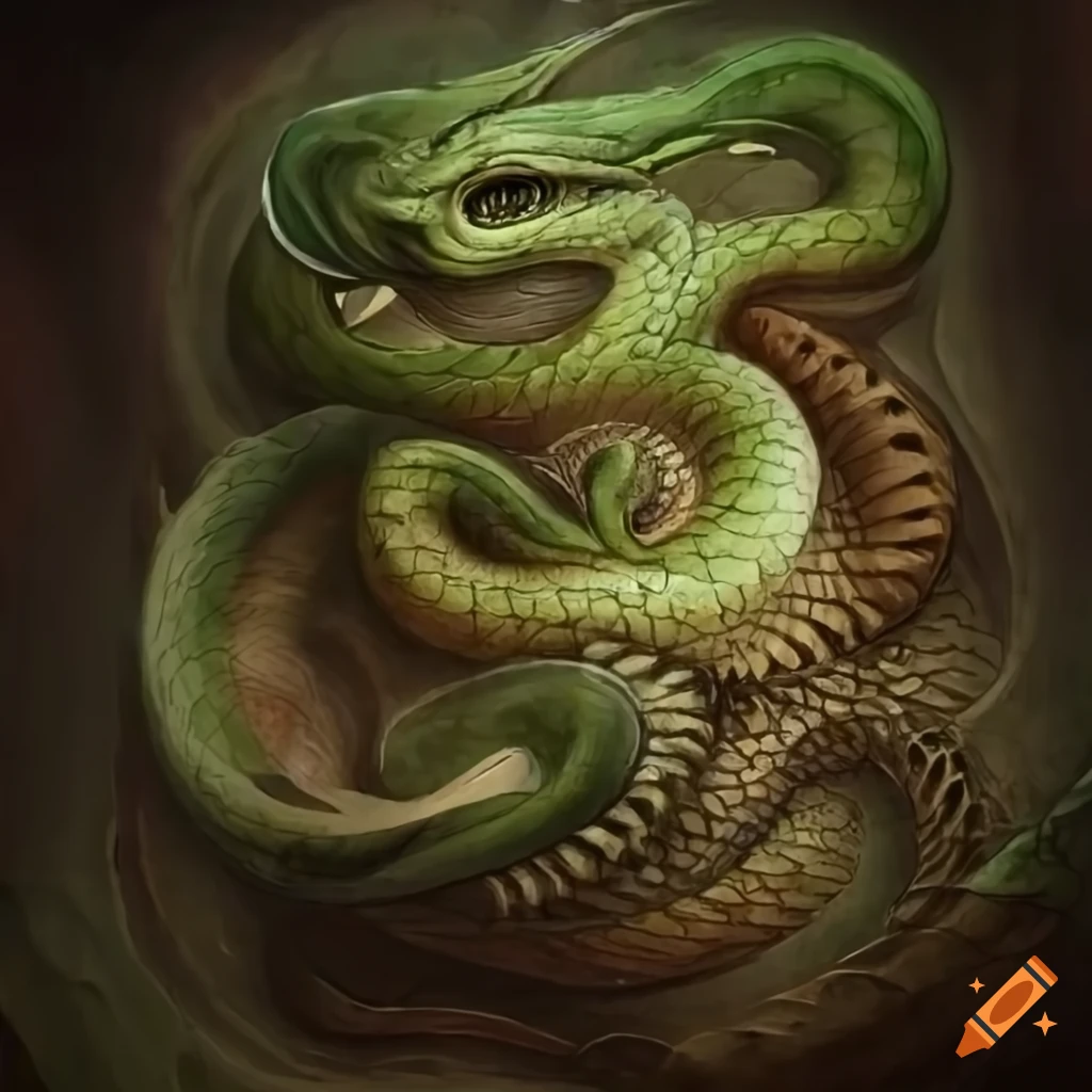 Terra serpent design with green and brown hues and earthy forest ...