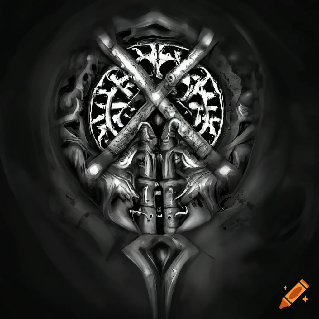 Heretical biomechanical rune in monochrome on Craiyon