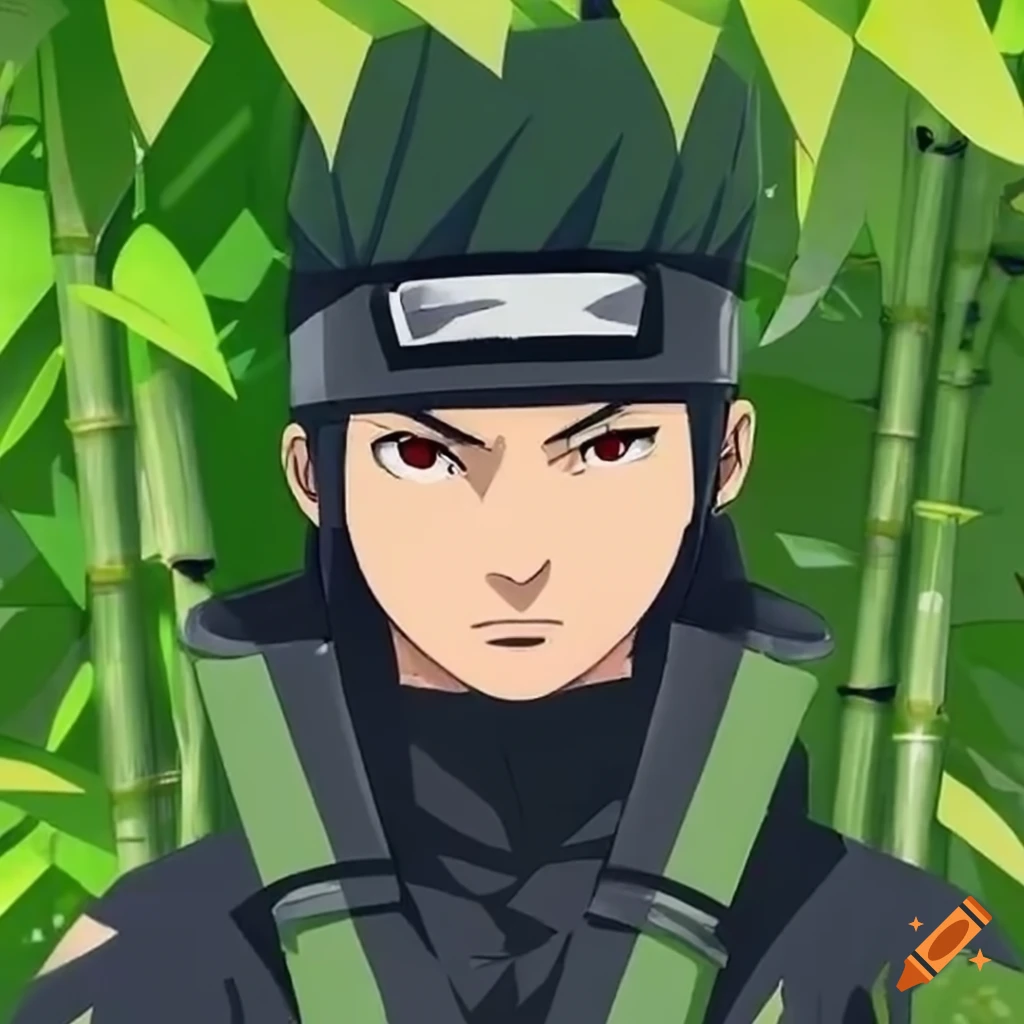 Anime ninja camouflaged in bamboo on Craiyon