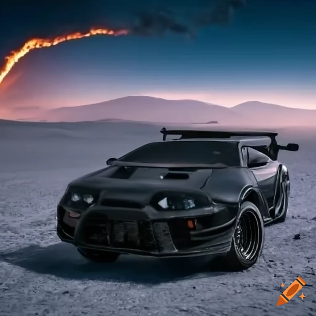 Modified black mitsubishi eclipse in a snowy wasteland with erupting ...