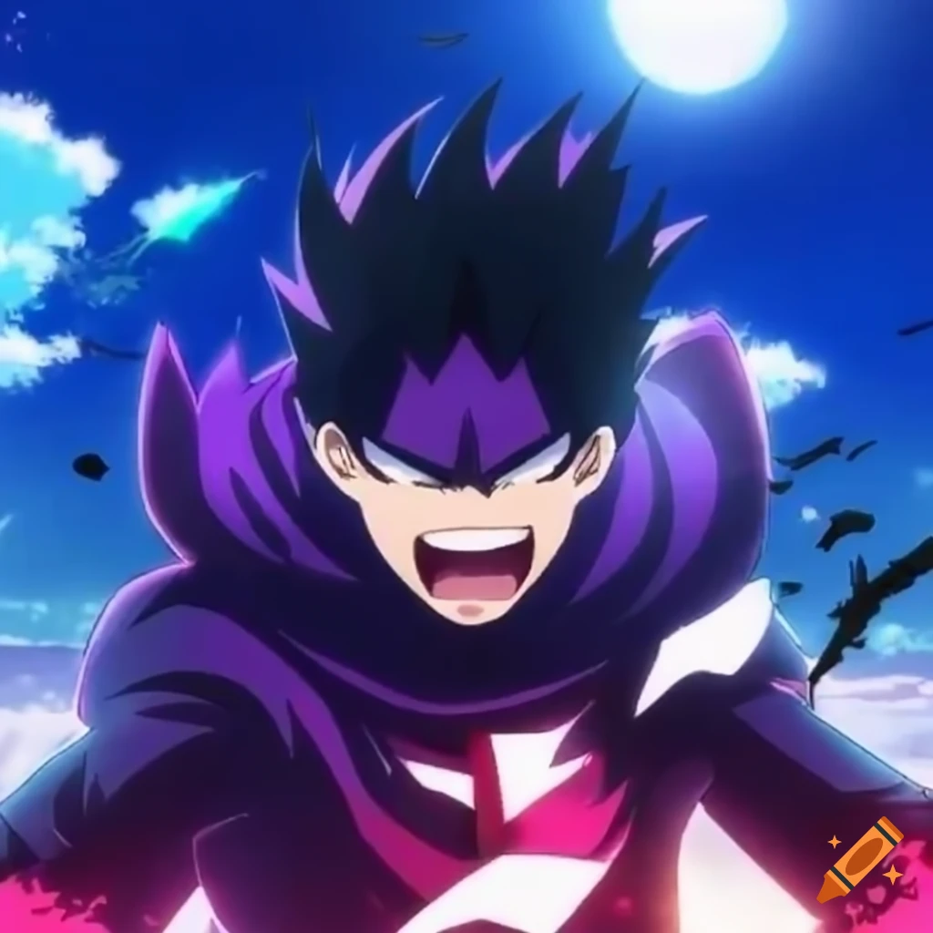 Anime hero releasing explosive chi in a destructive blast on Craiyon