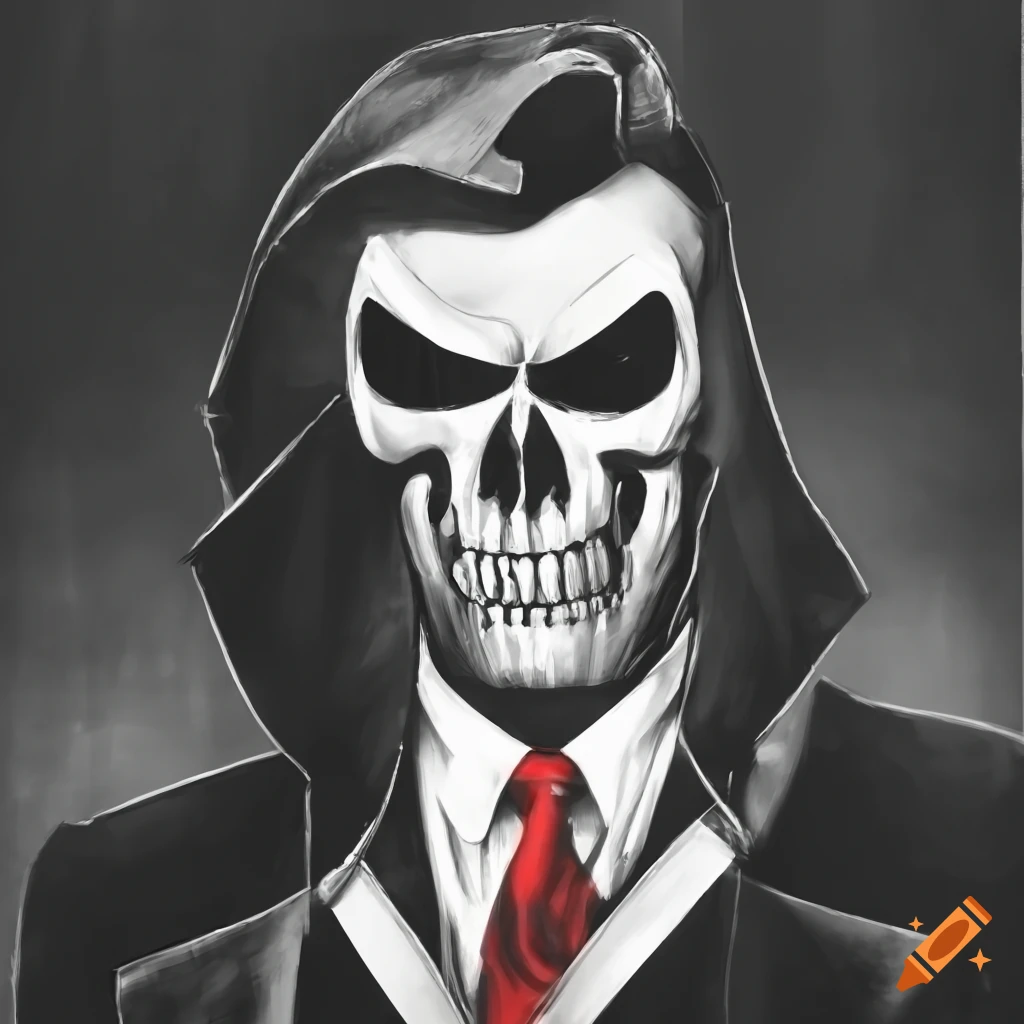 Dieselpunk phantom of the opera in black velvet suit and punisher-skull ...