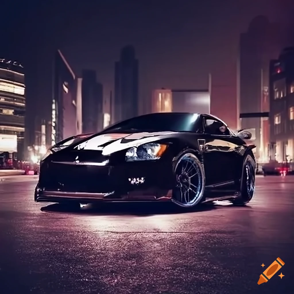 High-tech black Mitsubishi Double Shotz sports car speeding through ...