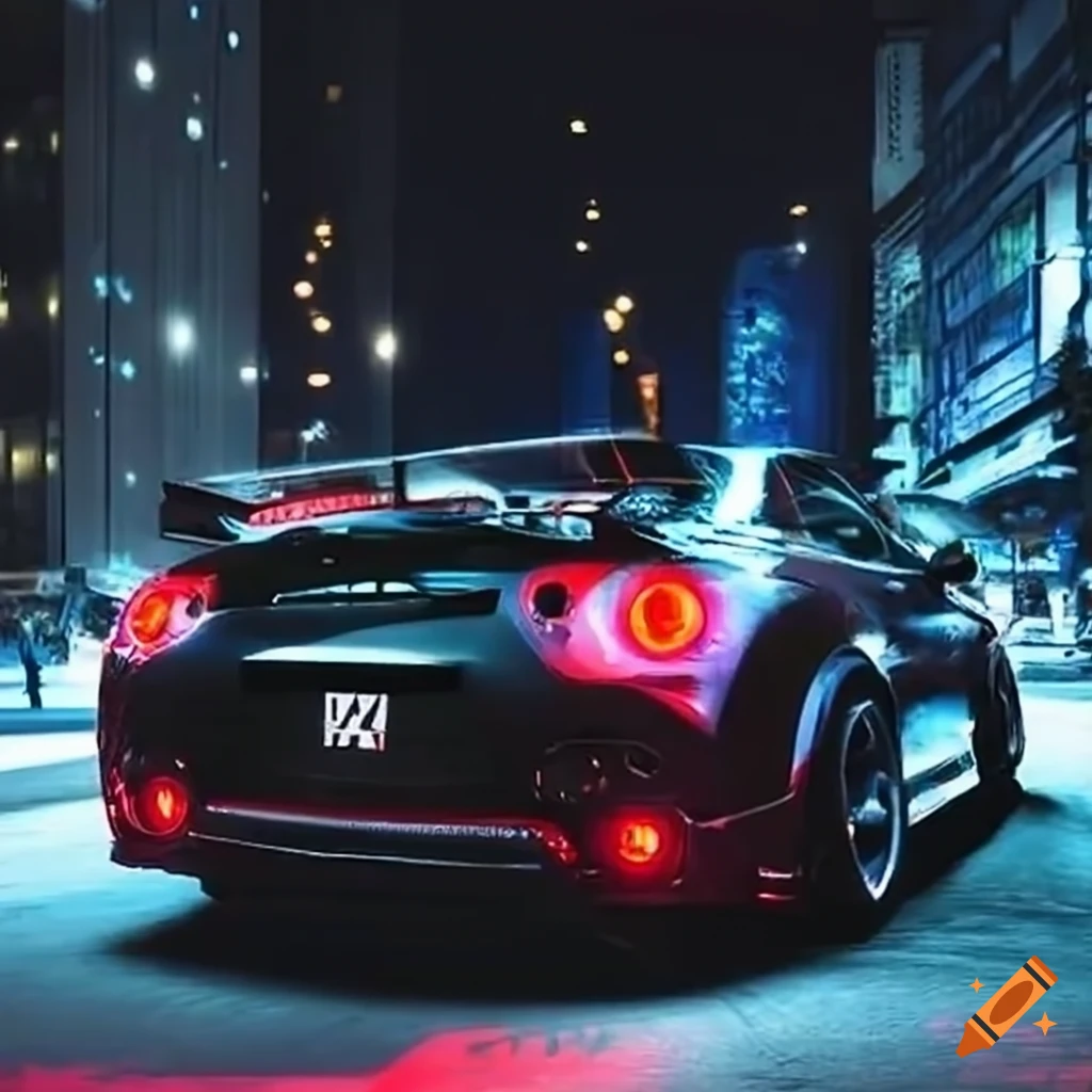 High-tech black Mitsubishi Double Shotz sports car speeding through ...