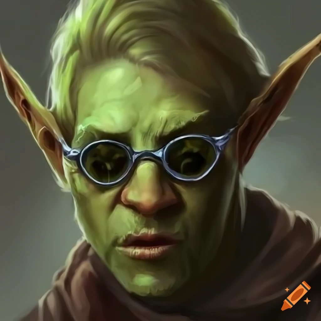 Handsome goblin with round sunglasses in photorealistic fantasy art on ...