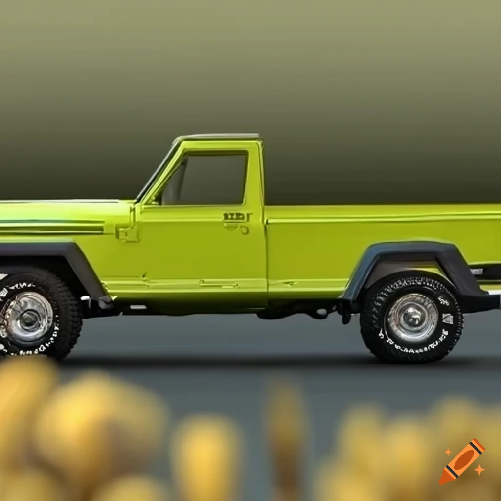 Vintage Jeep Gladiator 1970 in bright lemon green color on Craiyon