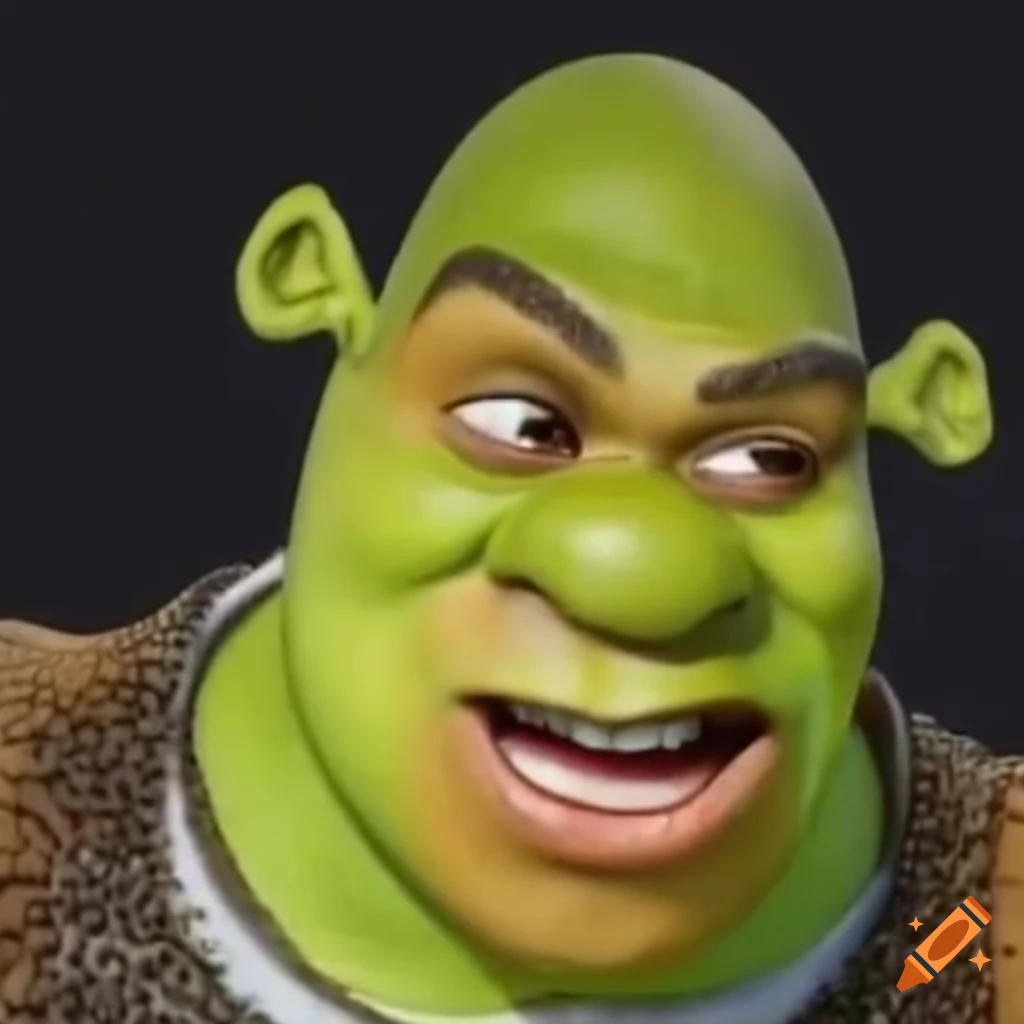 Shrek kissing Steve Harvey on Mr. Potato Head's nose in a humorous ...