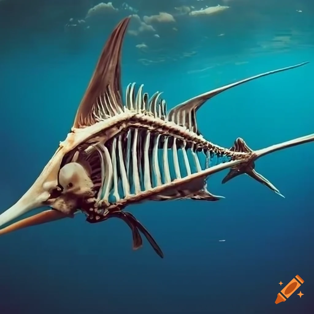 Detailed swordfish skeleton in underwater scene on Craiyon
