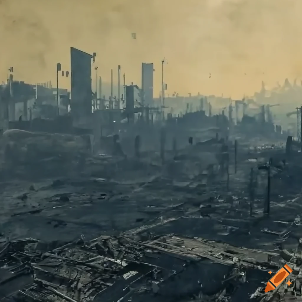 Ink and watercolor fallout 4 desolated cityscape with destroyed ...