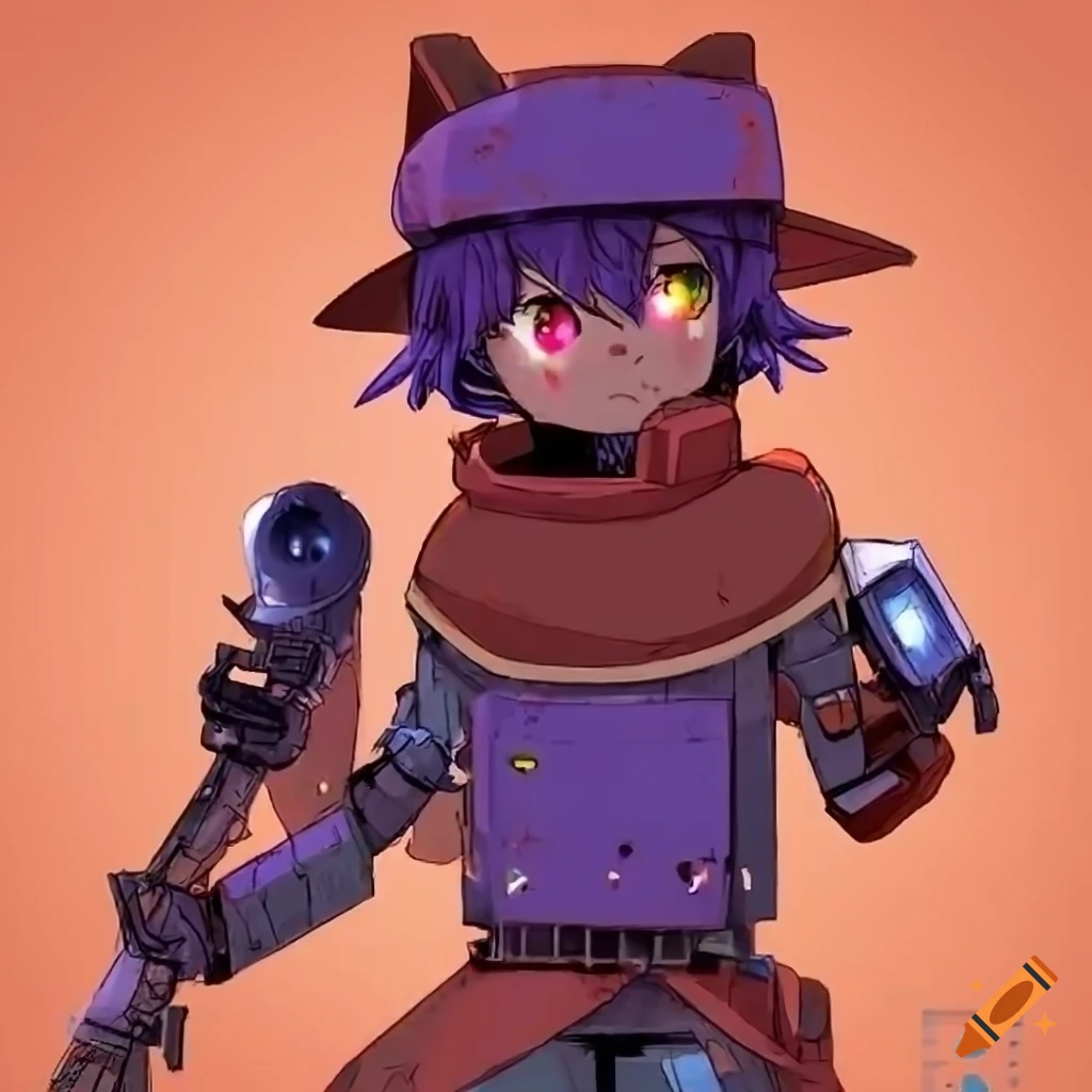 Anime-style rusty cyberpunk robot version of oneshot niko on Craiyon