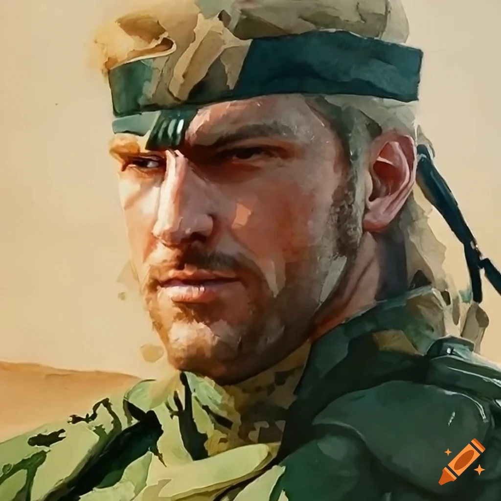 Smiling solid snake in desert with iconic bandana and camouflage outfit ...