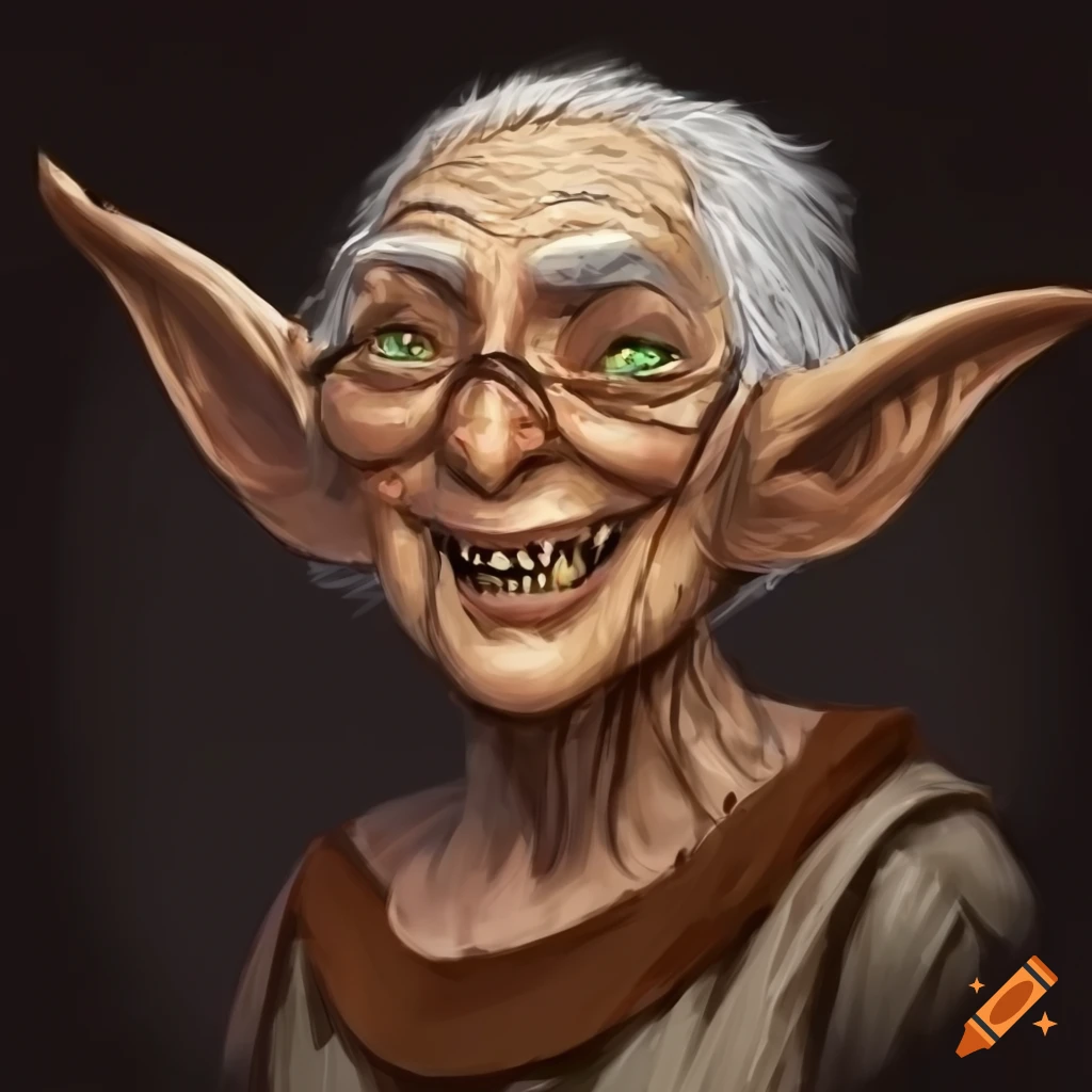 Magical smiling old goblin lady in DND art on Craiyon
