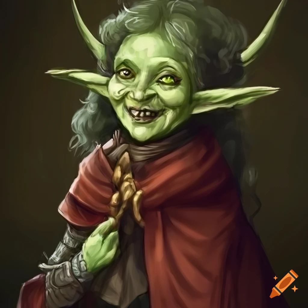 Smiling whimsical old goblin lady in DND art on Craiyon