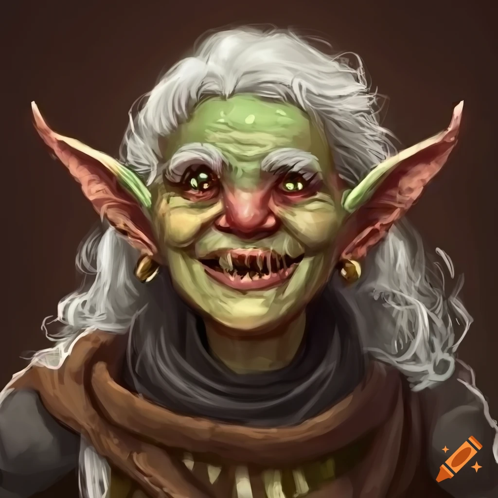 Quirky smiling old goblin lady in DND art on Craiyon