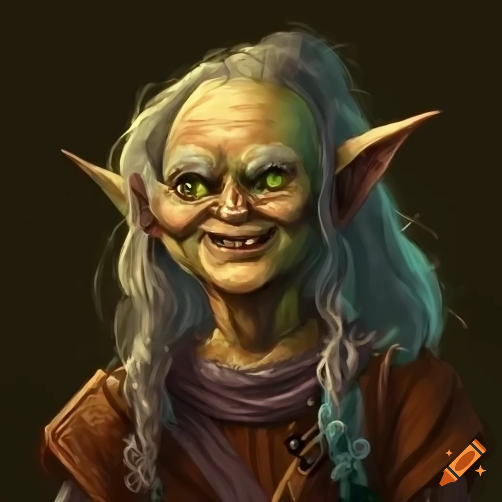 Magical smiling old goblin lady in DND art on Craiyon