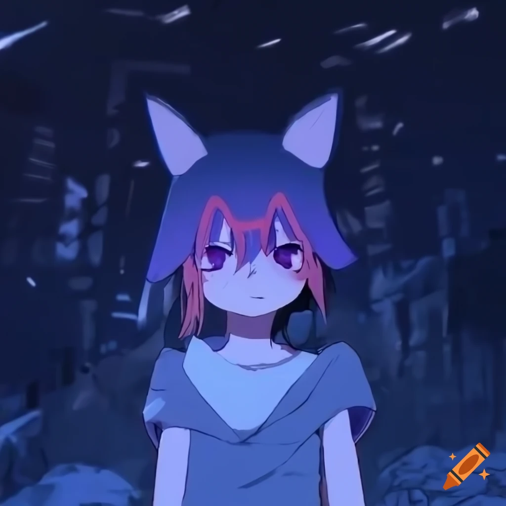 Anime art of oneshot's protagonist niko exploring graffitied industrial ...
