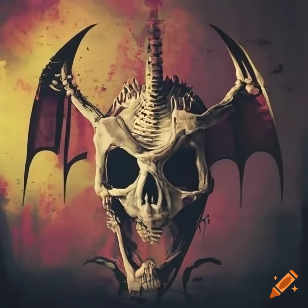 Vintage horror movie poster featuring a dragon skeleton on Craiyon