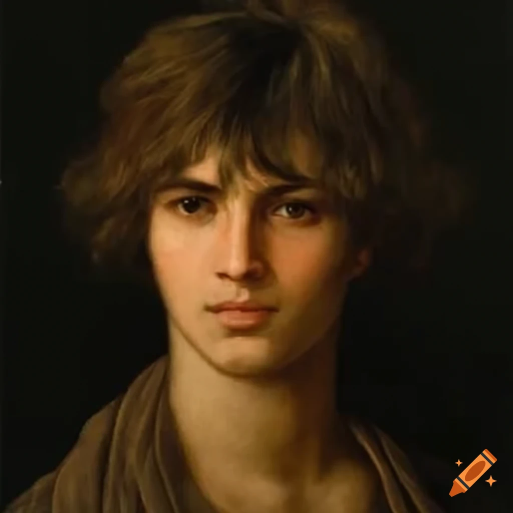Breathtaking golden hour oil painting study with a young man under a ...