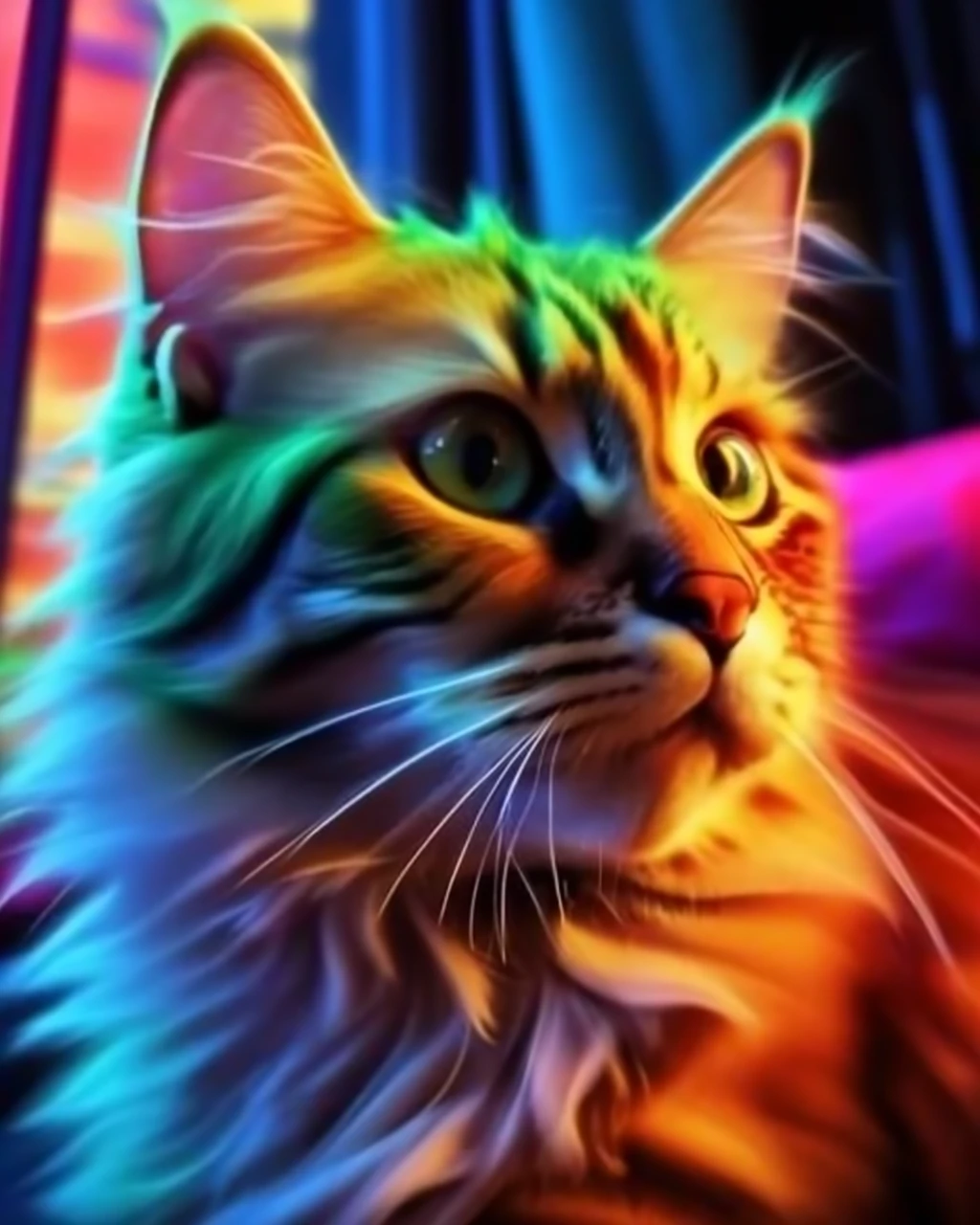 Colorful cat with vibrant patterns and hues on Craiyon