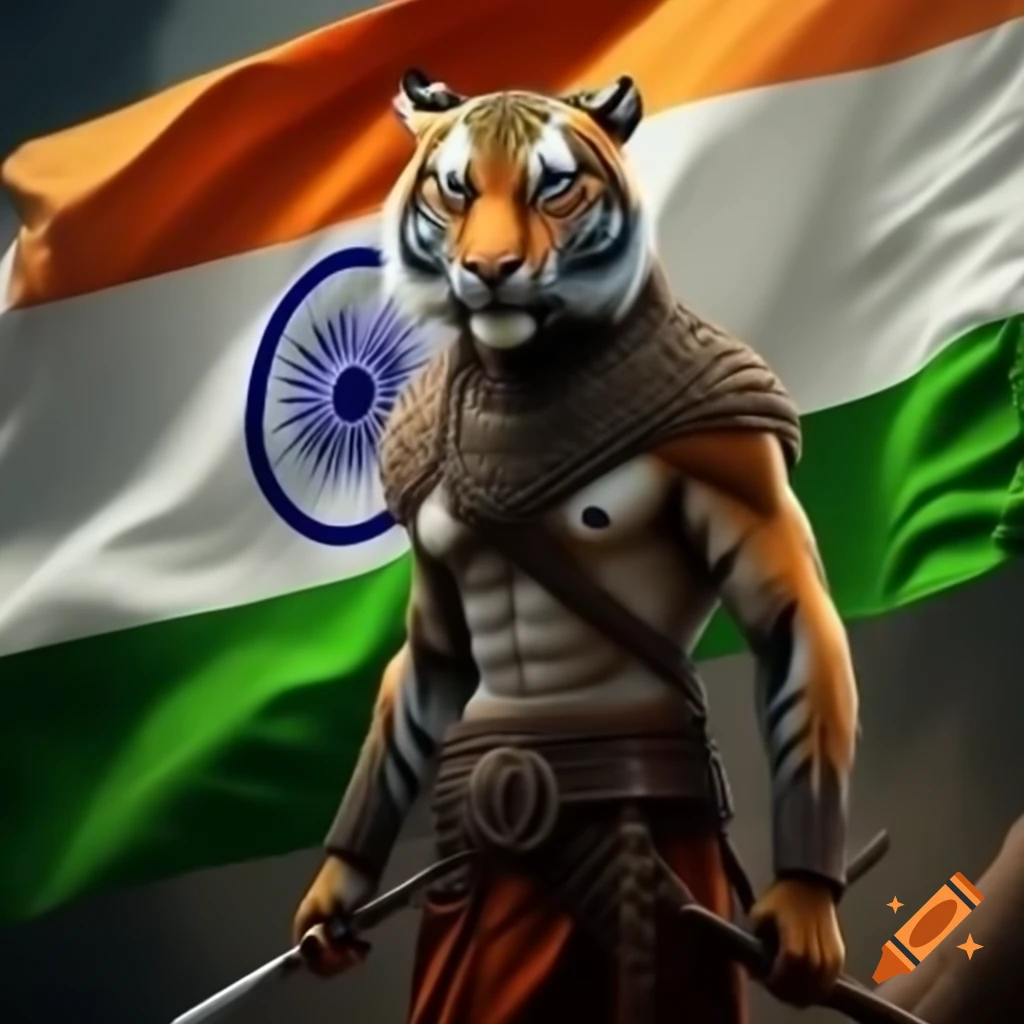AI generated image of tiger warrior representing India with Indian flag ...
