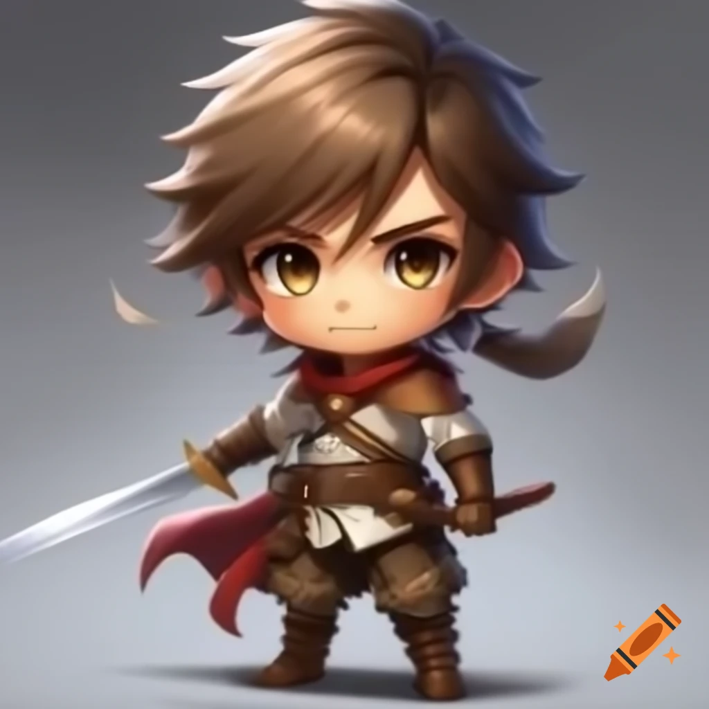 Chibi anime male adventurer character without sword on Craiyon