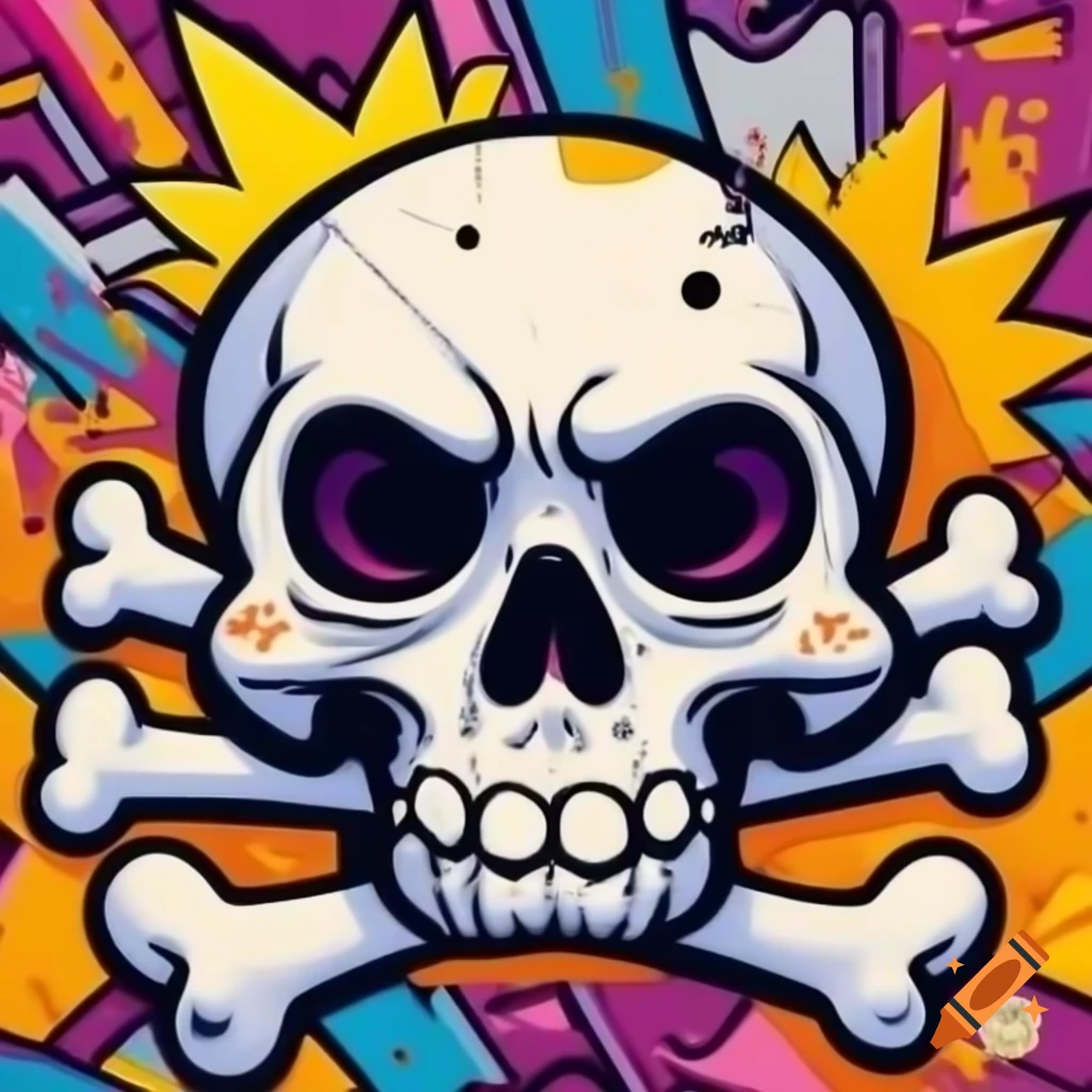 Cartoon style skull graffiti art on Craiyon