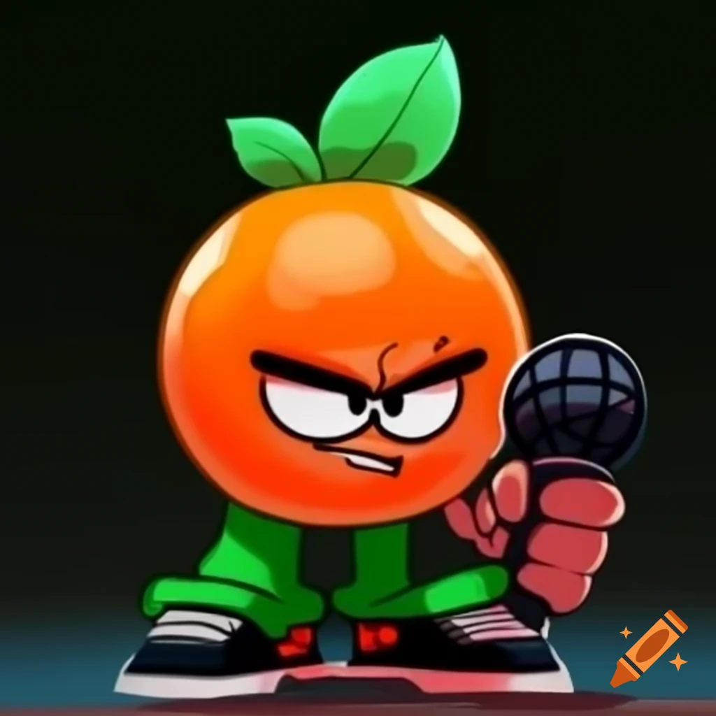Friday night funkin character as orange fruit in green tuxedo and pants ...