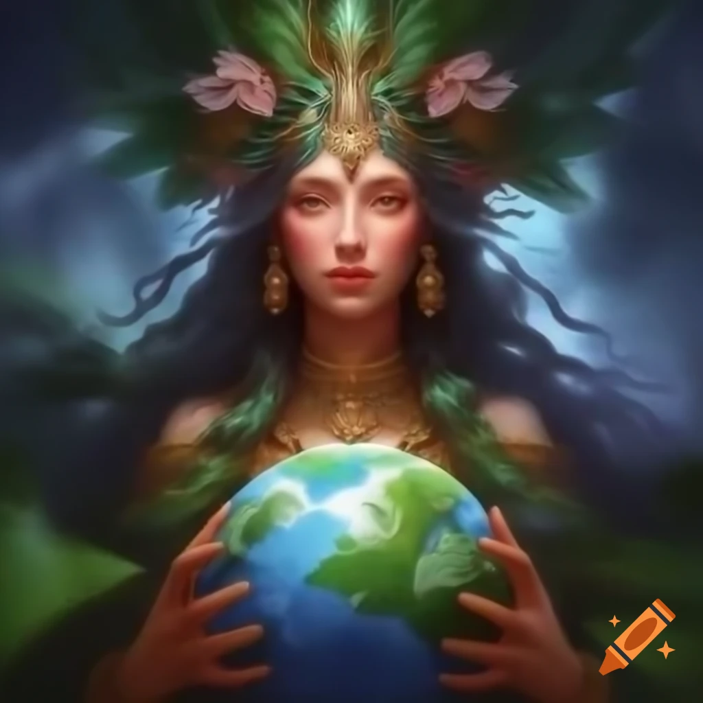 Representation of Earth goddess with natural elements on Craiyon