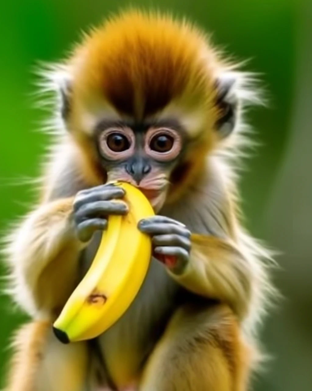 Baby monkey eating a banana on Craiyon