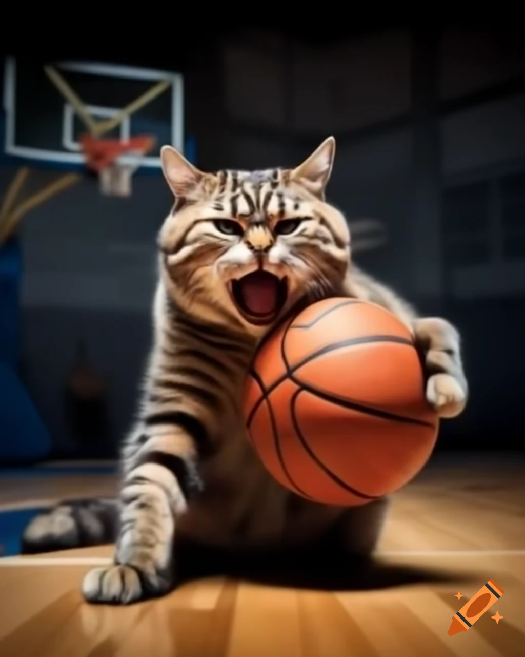 Angry cat playing basketball on Craiyon