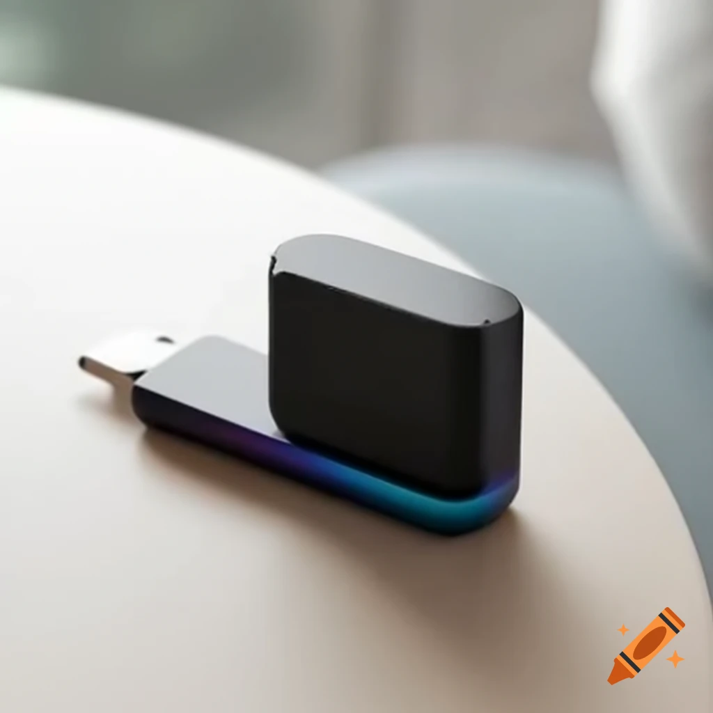 Small black rectangular device with antenna and USB-C on a table on Craiyon