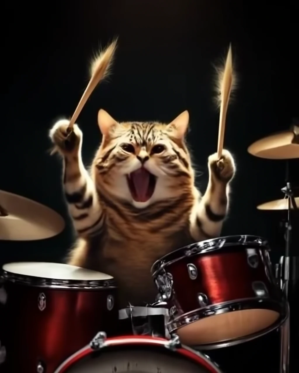 Angry cat playing drums on Craiyon