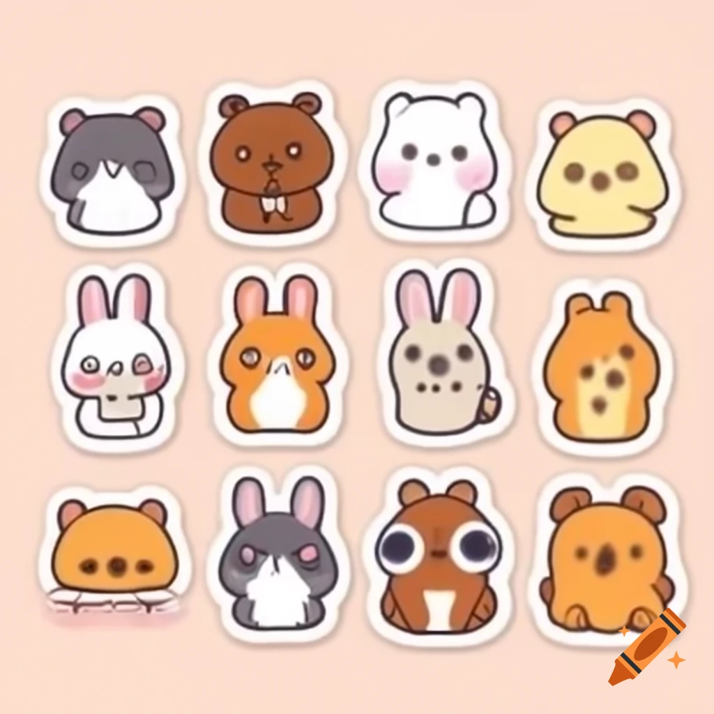 Kawaii animals stickers featuring big-eyed cats, dogs, bunnies, and ...