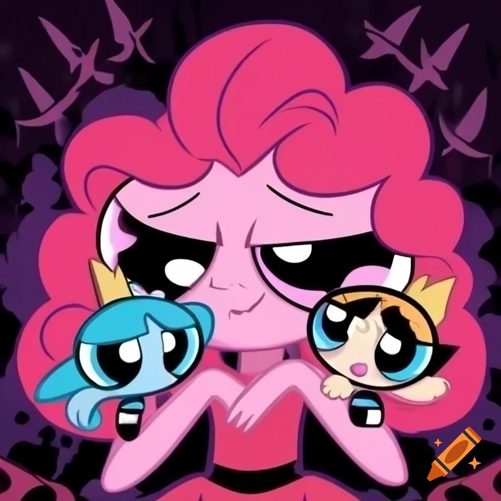 Cartoon scene with PowerPuff Queen Vampire Alien Adelline surrounded by ...