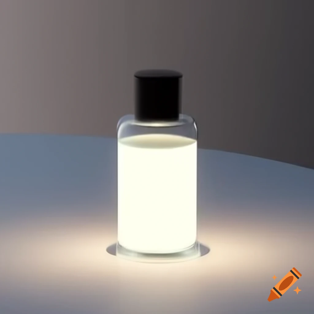 Modern glass bottle with glowing white liquid on Craiyon