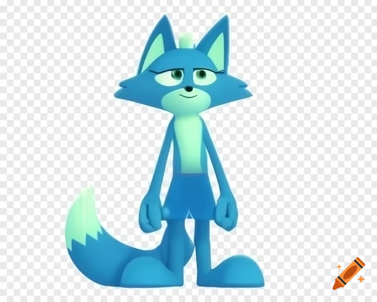 Animated cartoon female fox character in blue and green, full body on ...