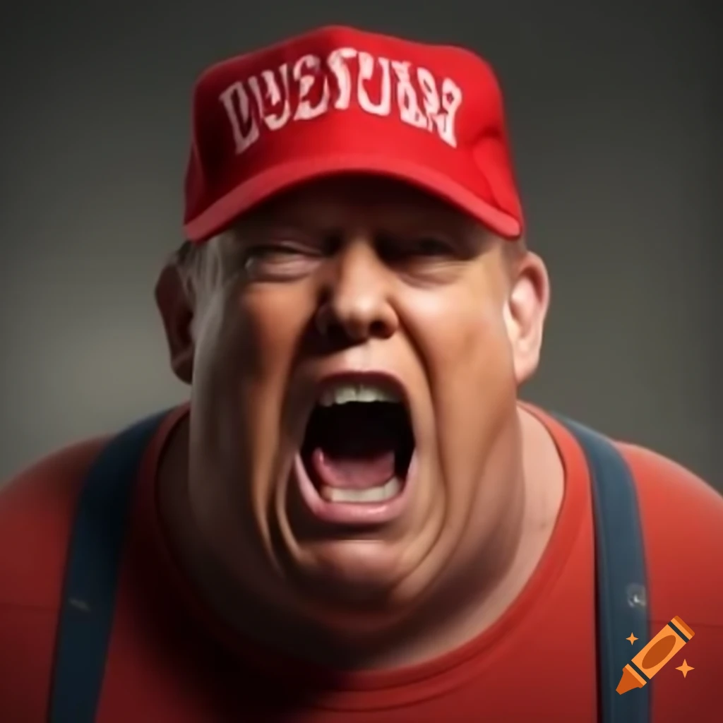 Man in red maga hat expressing strong emotions on Craiyon