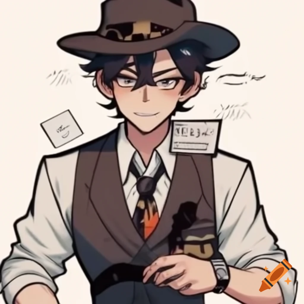 Cartoon drawing of young detective with dark hair and confident ...