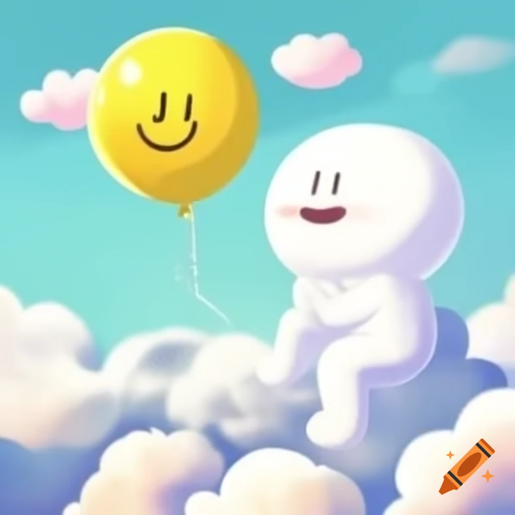 White rapper resembling Eminem in clouds holding yellow balloon ...