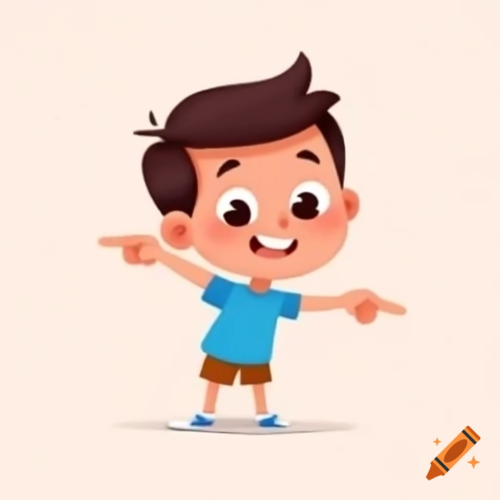 Cartoon boy pointing down with both hands on Craiyon