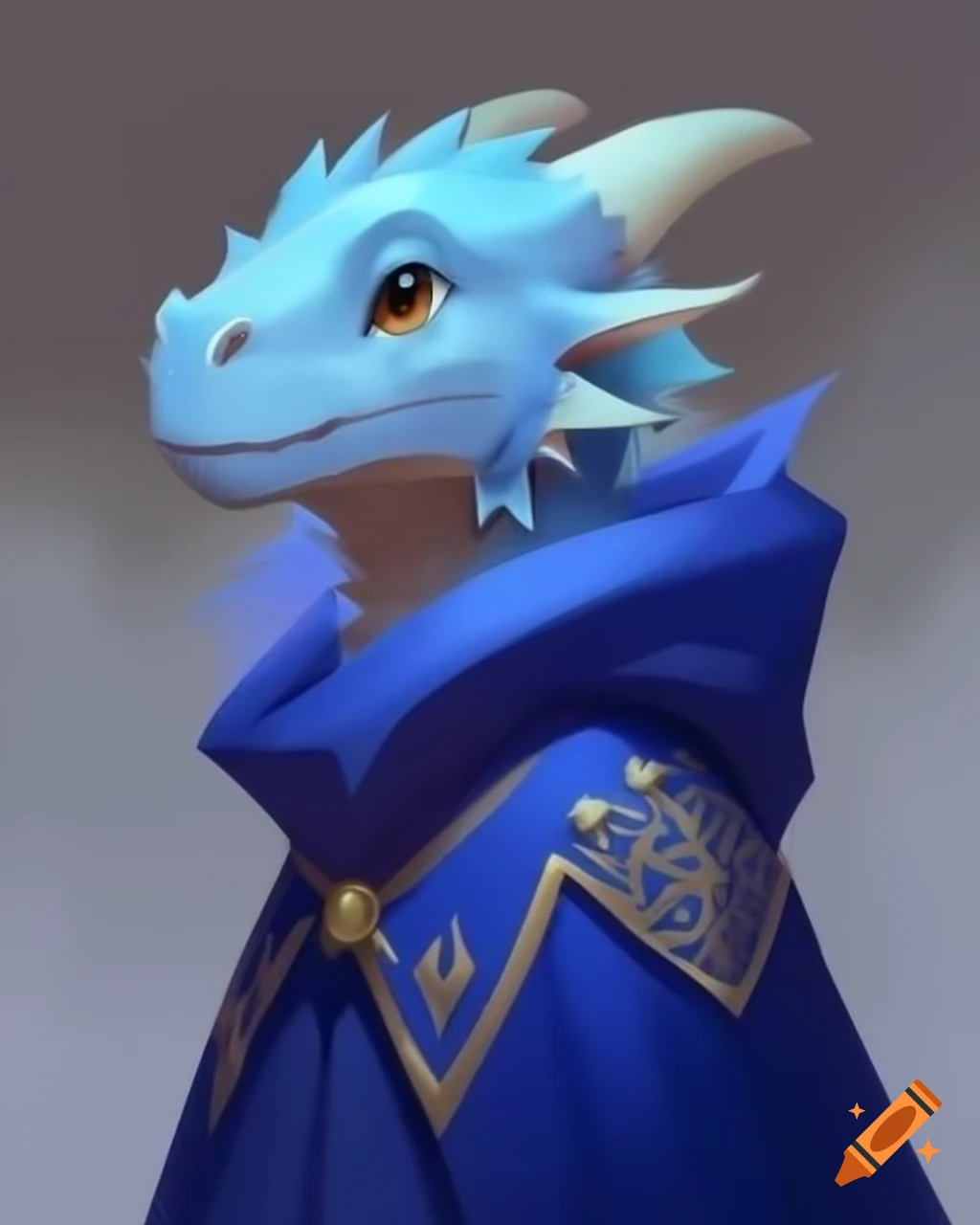 Anthropomorphic pastel blue dragon in royal hooded cloak, full body on ...