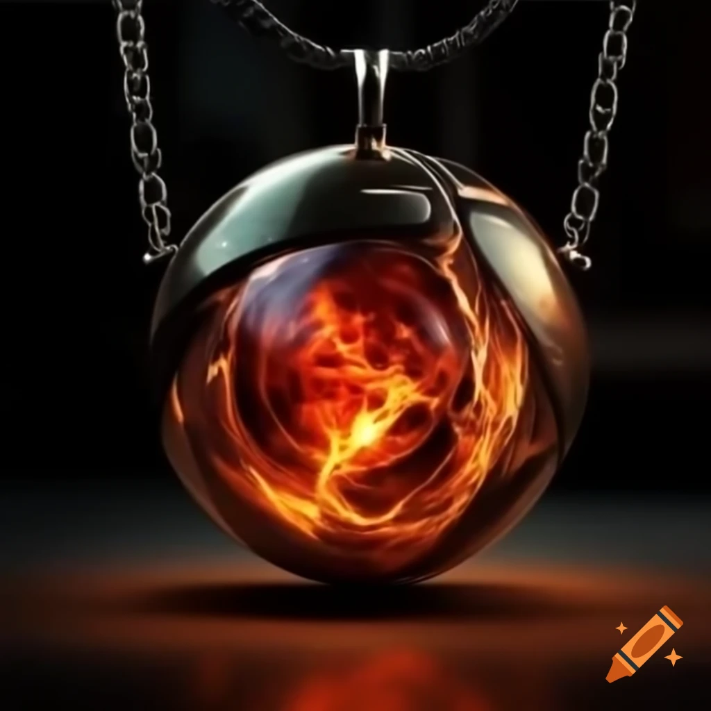 Glowing red orb necklace pendant with fiery patterns and flickering ...