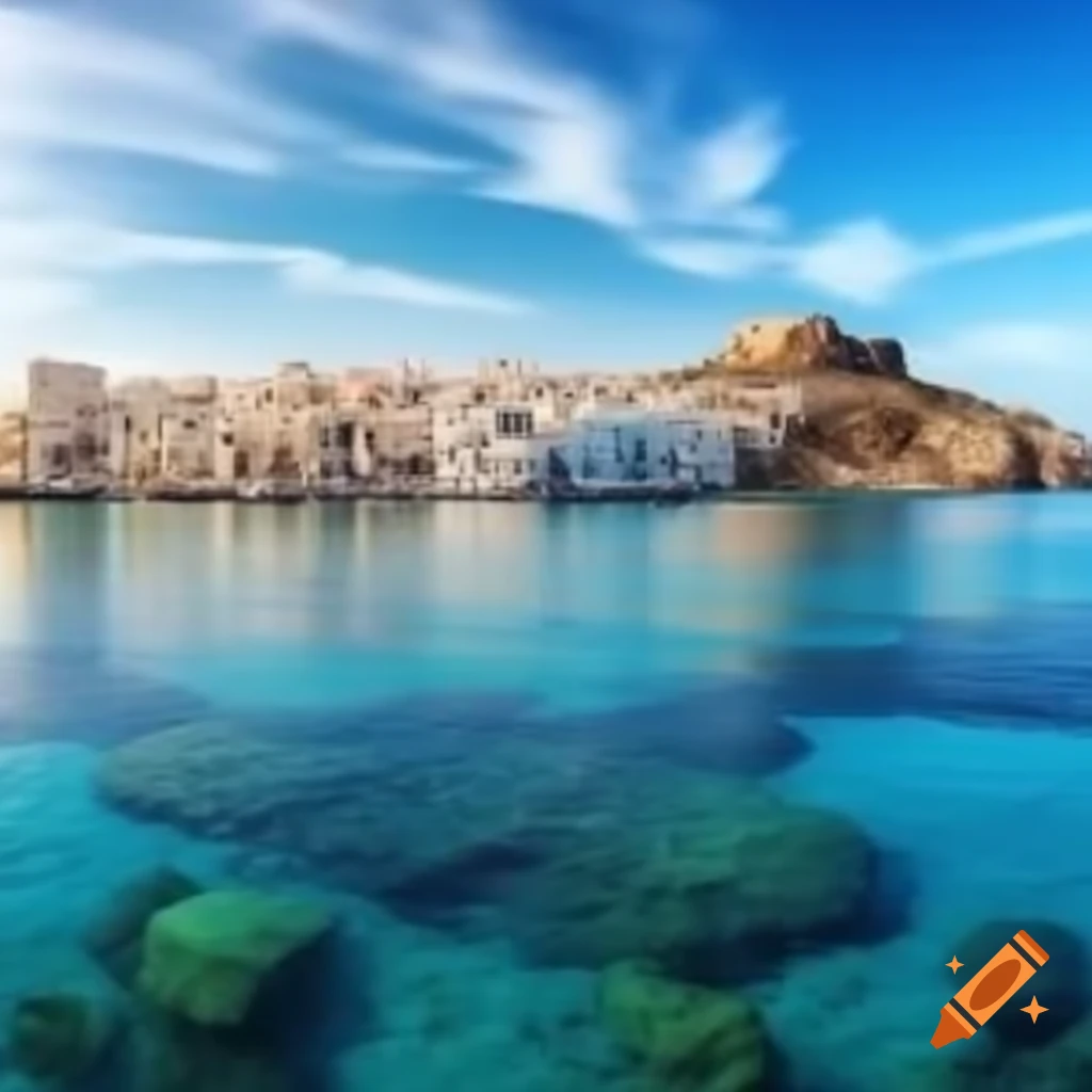 Greek style city on a floating island in the sky on Craiyon